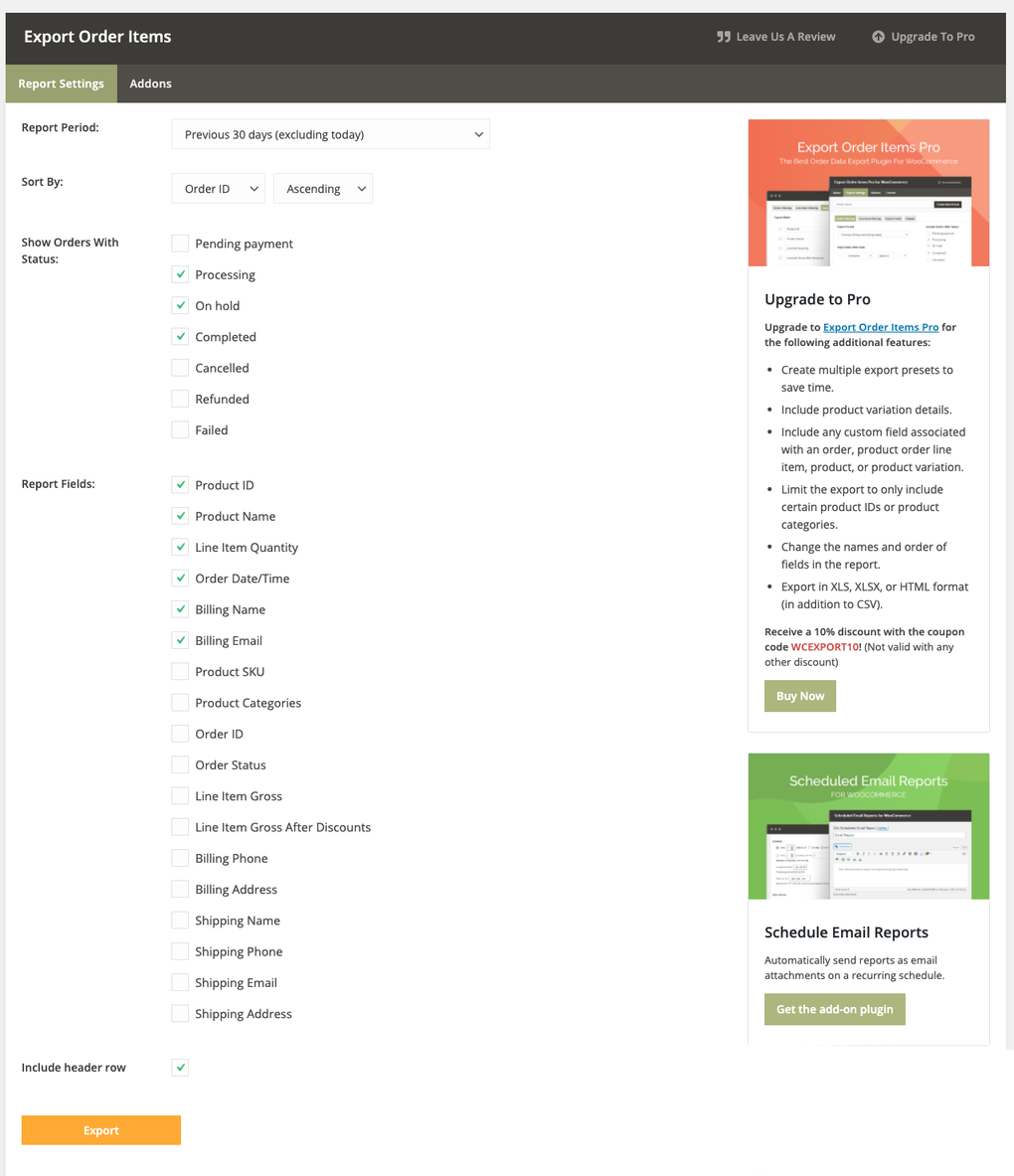 Export Order Items for WooCommerce para WordPress - Descargar