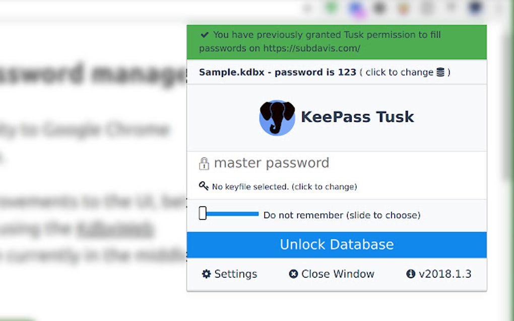 KeePass Tusk - Password Access and Autofill for Google Chrome - Extension Download