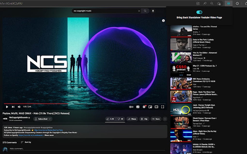 Return Standalone Youtube Video Page for Google Chrome - Extension Download