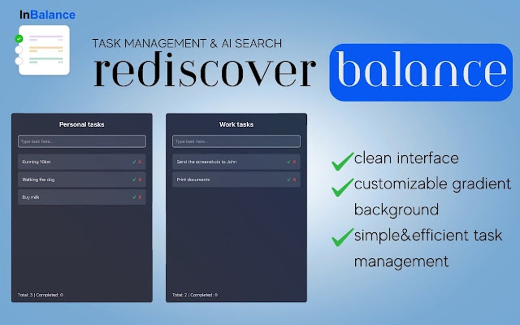 InBalance - minimal task tracker para Google Chrome - Extensión Descargar