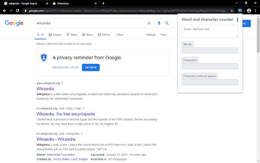 Count me up - Word and character counter for Google Chrome - Extension ...