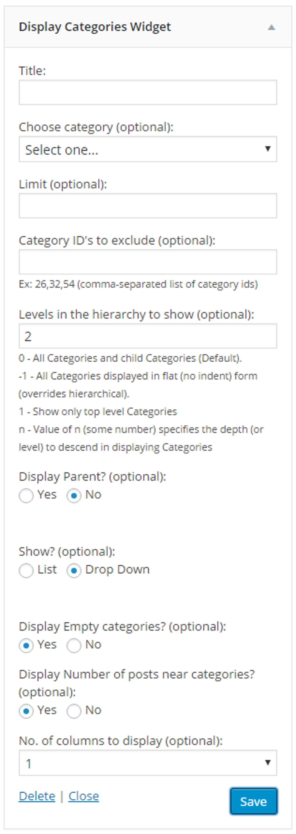 Display Categories Widget para WordPress - Descargar