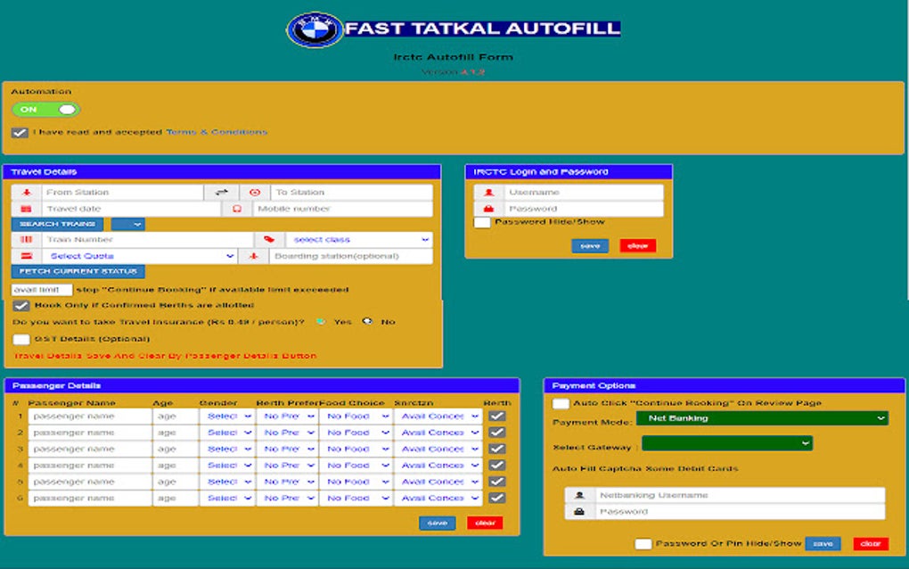 FAST Tatkal Autofill for Google Chrome - Extension Download