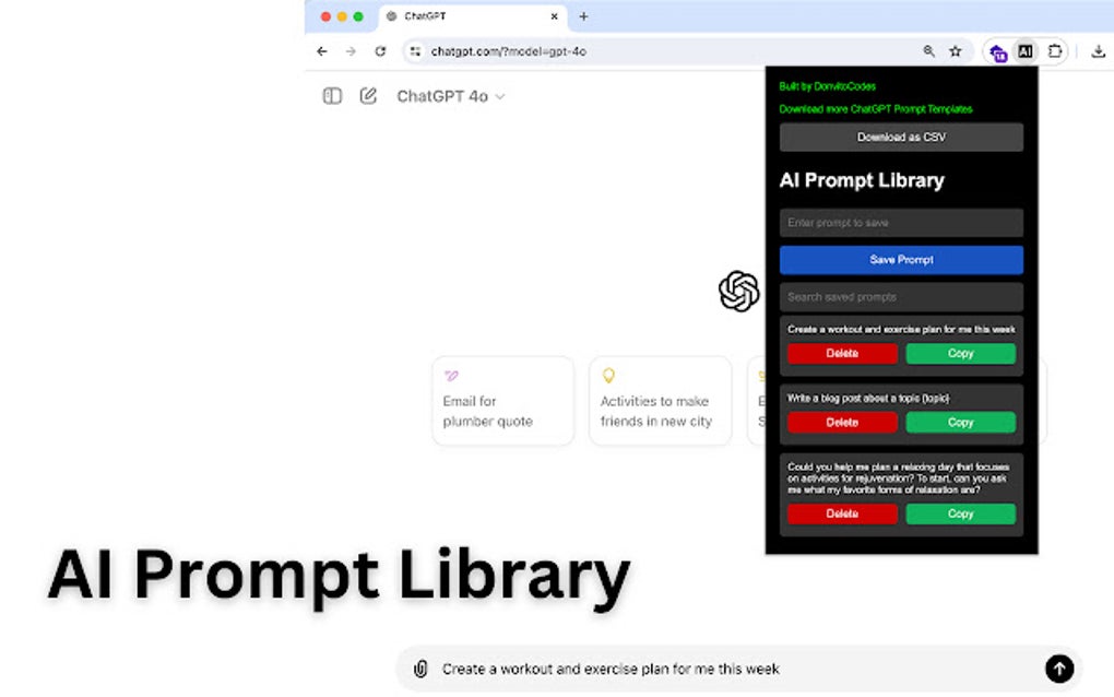 AI Prompt Library by DonvitoCodes สำหรับ Google Chrome - ส่วนขยาย ดาวน์โหลด
