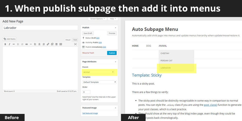Auto Subpage Menu para WordPress - Descargar