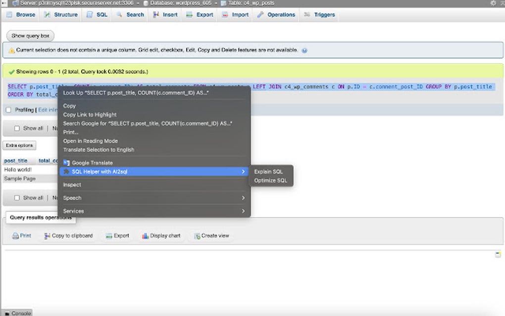 SQL Helper with AI2sql für Google Chrome - Erweiterung Download