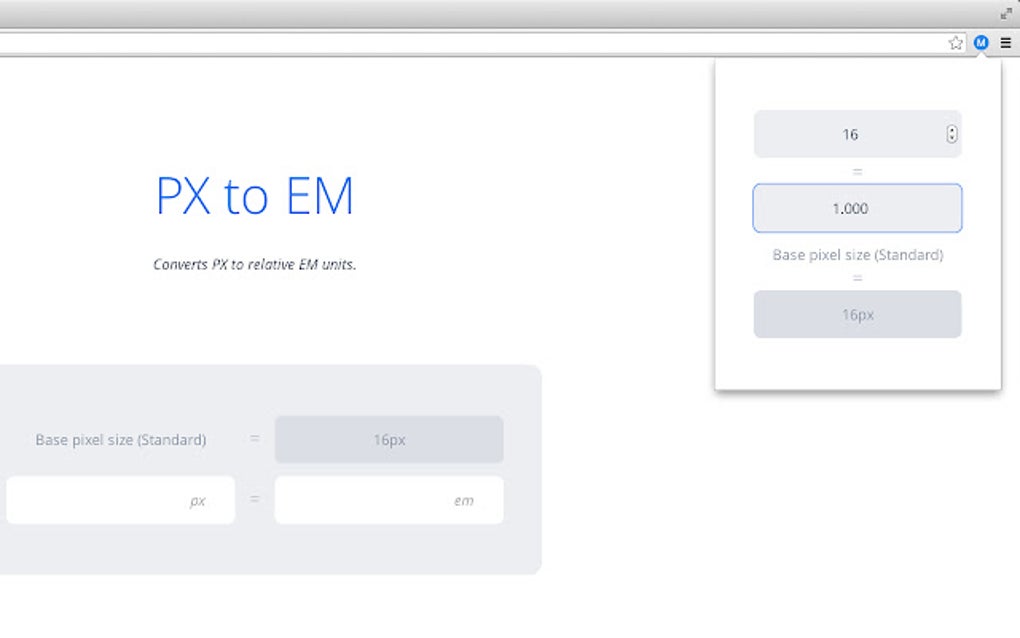 PX to EM Google Chrome 용 - 확장 프로그램 다운로드