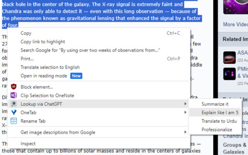 Lookup selected text via ChatGPT สำหรับ Google Chrome - ส่วนขยาย ดาวน์โหลด