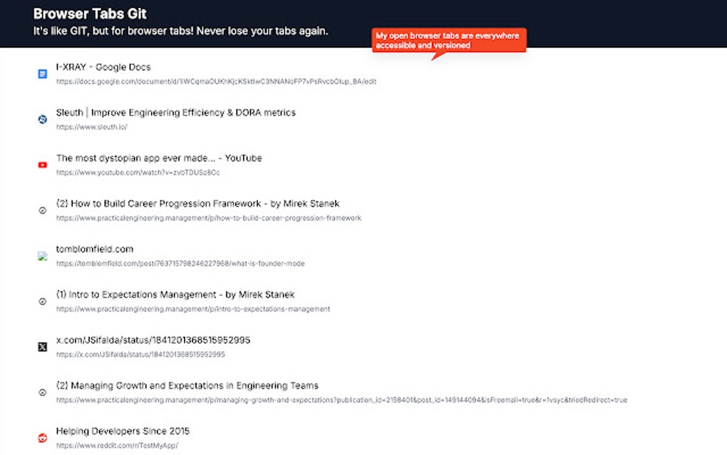 GIT for Your Browser Tabs - Never lose your tabs again! for Google Chrome - Extension Download