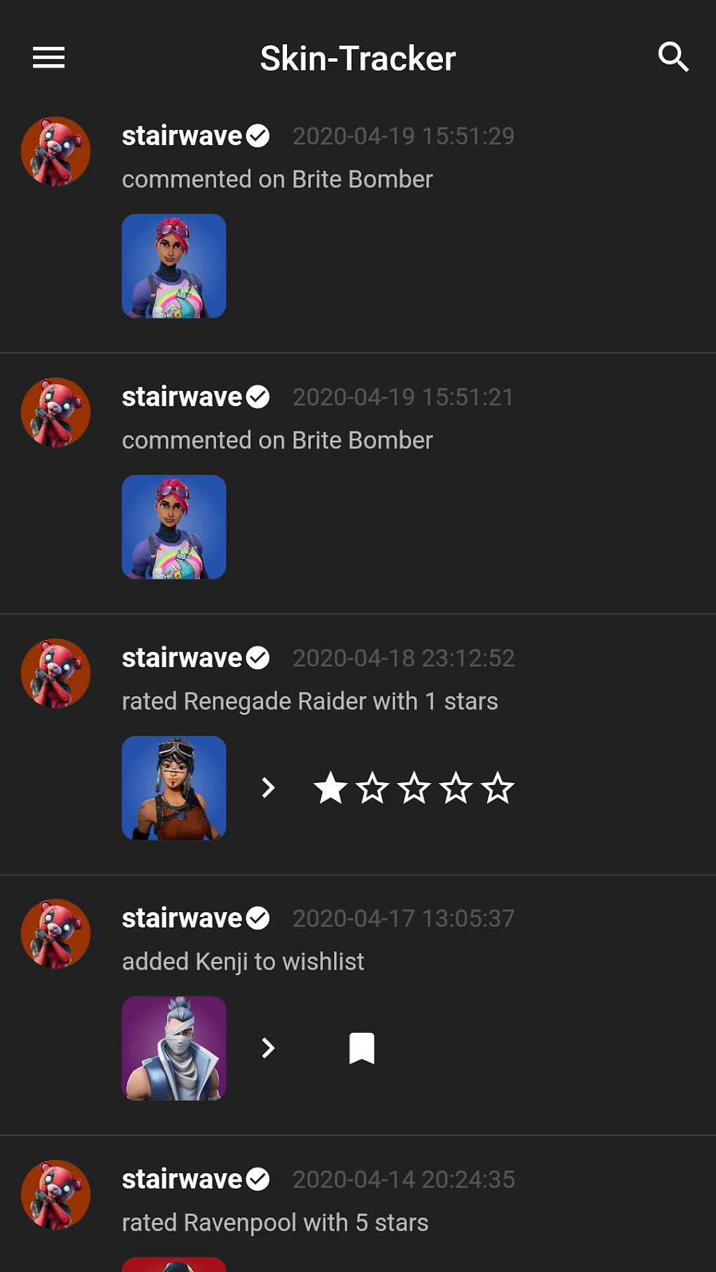 Skin-Tracker - Browse Skins from Fortnite and more for Android - Download