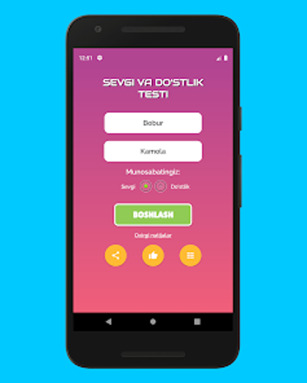 Sevgi va dostlik testi for Android - Download