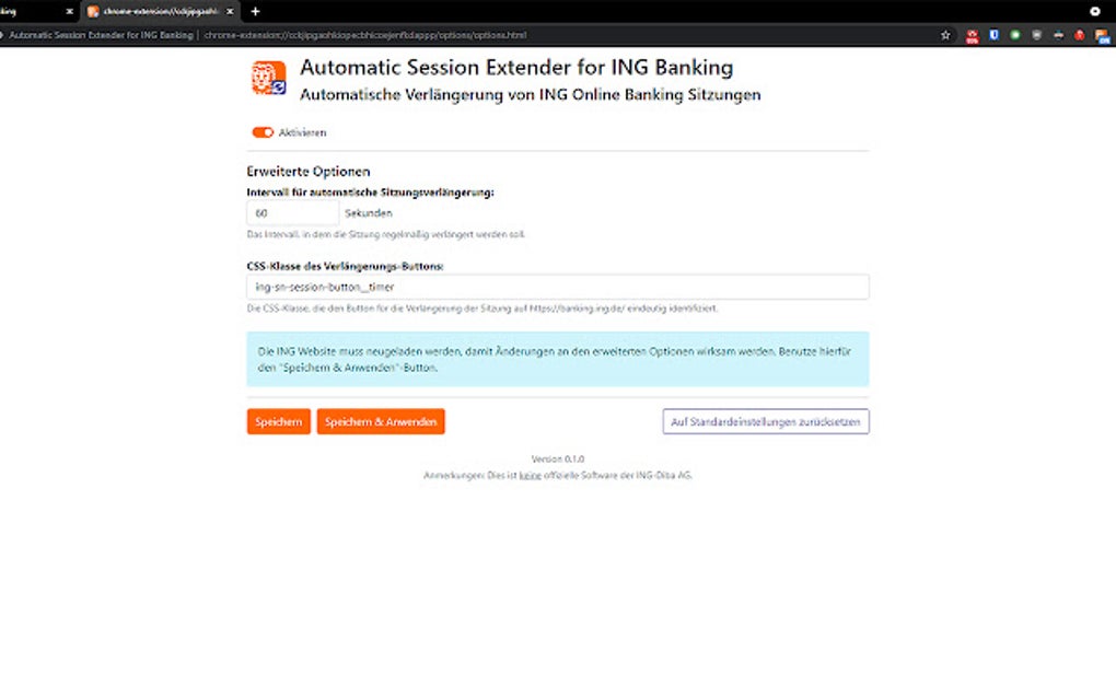 Automatic Session Extender for ING Banking for Google Chrome ...