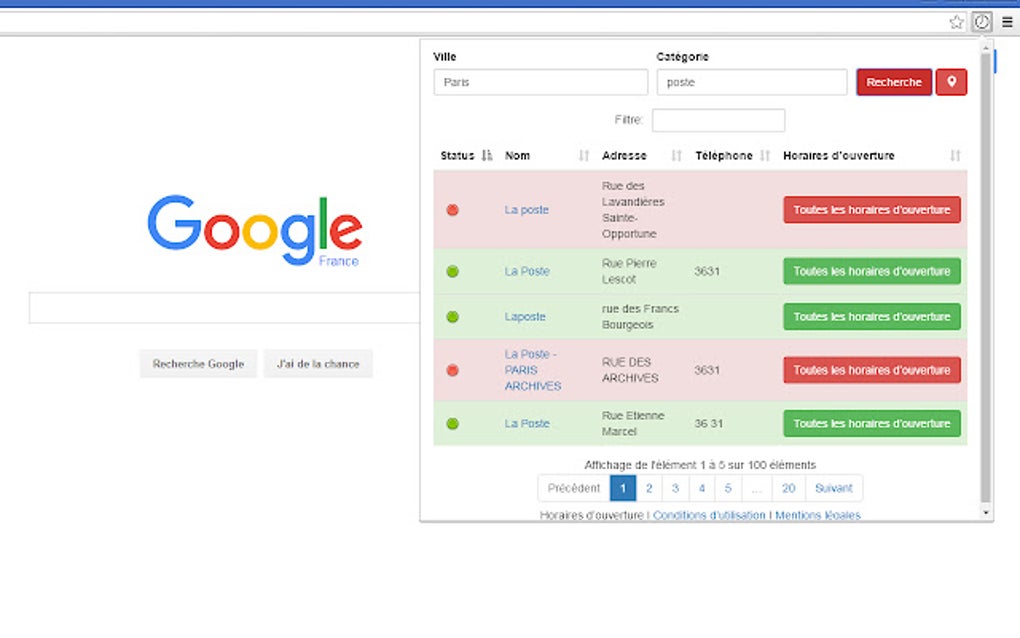 Horaires d’ouverture para Google Chrome - Extensión Descargar