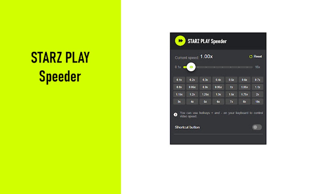 STARZ PLAY Speeder: adjust playback speed for Google Chrome - Extension Download