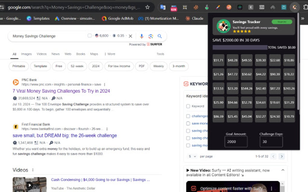 Saving money challenge Google Chrome 용 - 확장 프로그램 다운로드