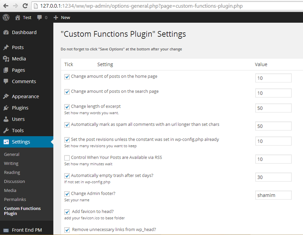 WordPress 용 Custom Functions Plugin - 다운로드