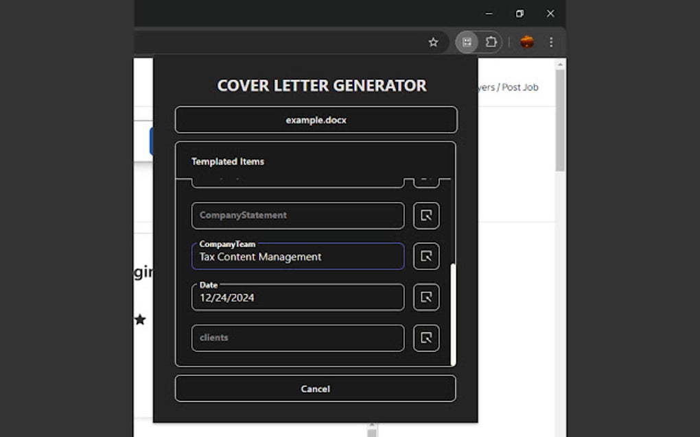 Cover Letter Generator Google Chrome 용 - 확장 프로그램 다운로드