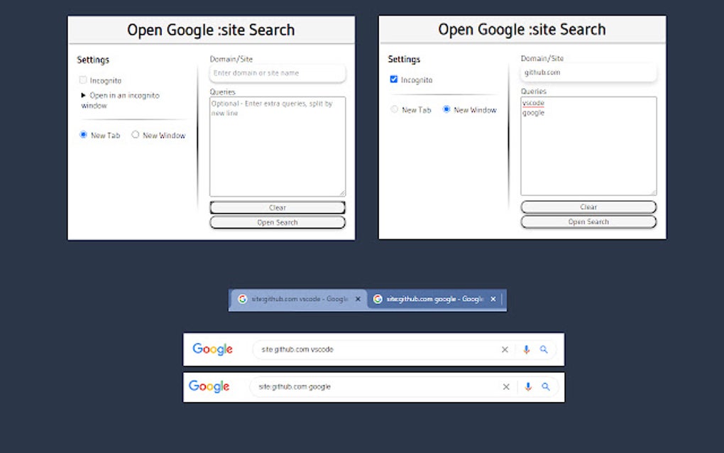 Open Google :site Search for Google Chrome - Extension Download