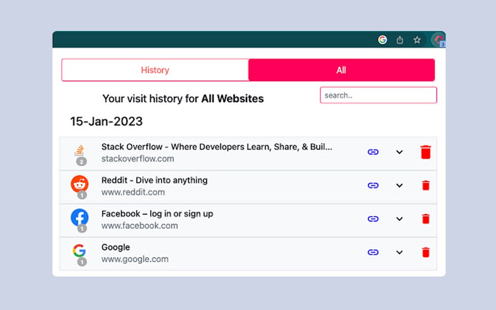 Quick History Google Chrome 용 - 확장 프로그램 다운로드