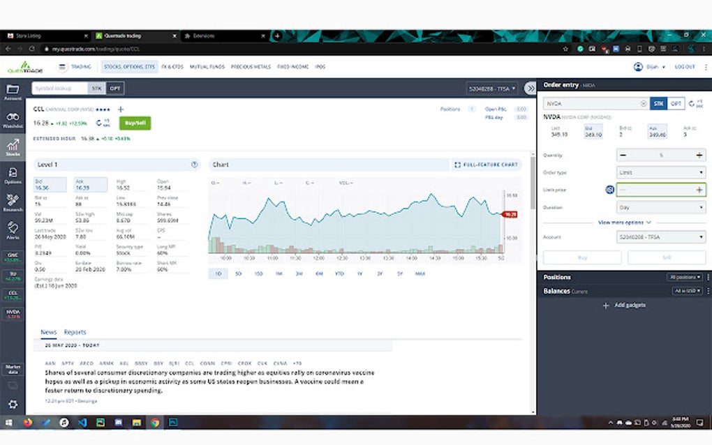 Questrade Real Time Quote for Google Chrome - Extension Download