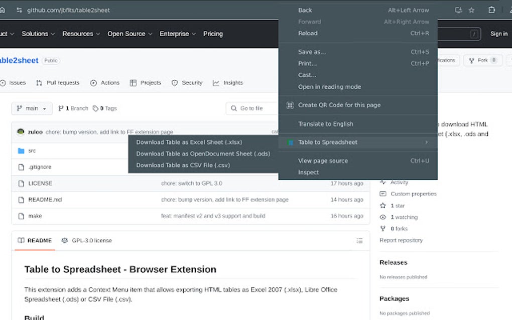 Table to Spreadsheet pour Google Chrome - Extension Télécharger