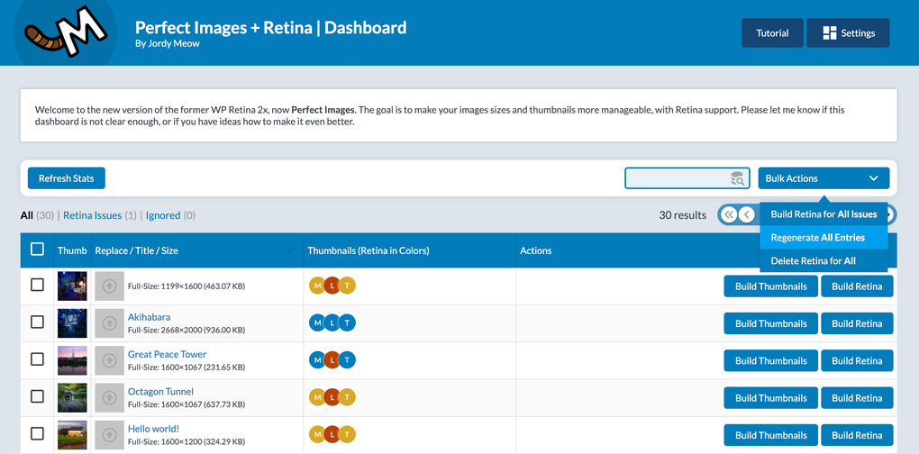 Perfect Images Manage Image Sizes Thumbnails Replace Retina para WordPress - Descargar