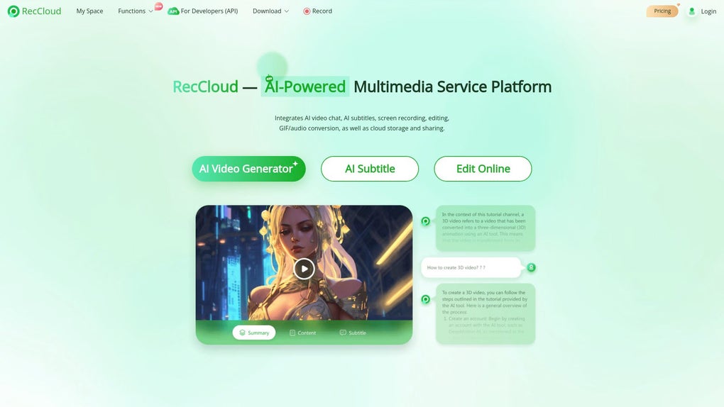 RecCloud para Generador y editor de vídeo con IA: evaluación, características y casos de uso