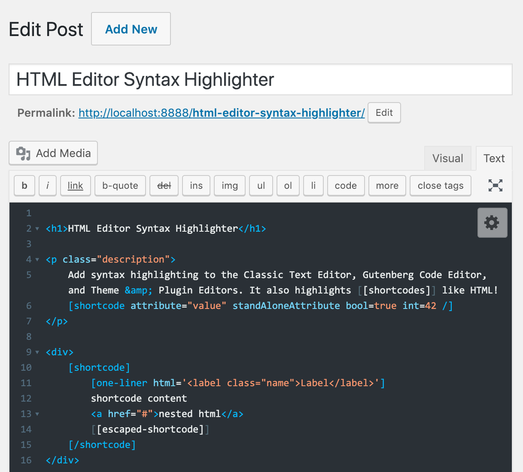 HTML Editor Syntax Highlighter para WordPress - Descargar