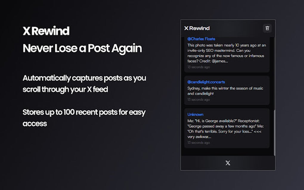 X Rewind: Post History Tracker สำหรับ Google Chrome - ส่วนขยาย ดาวน์โหลด