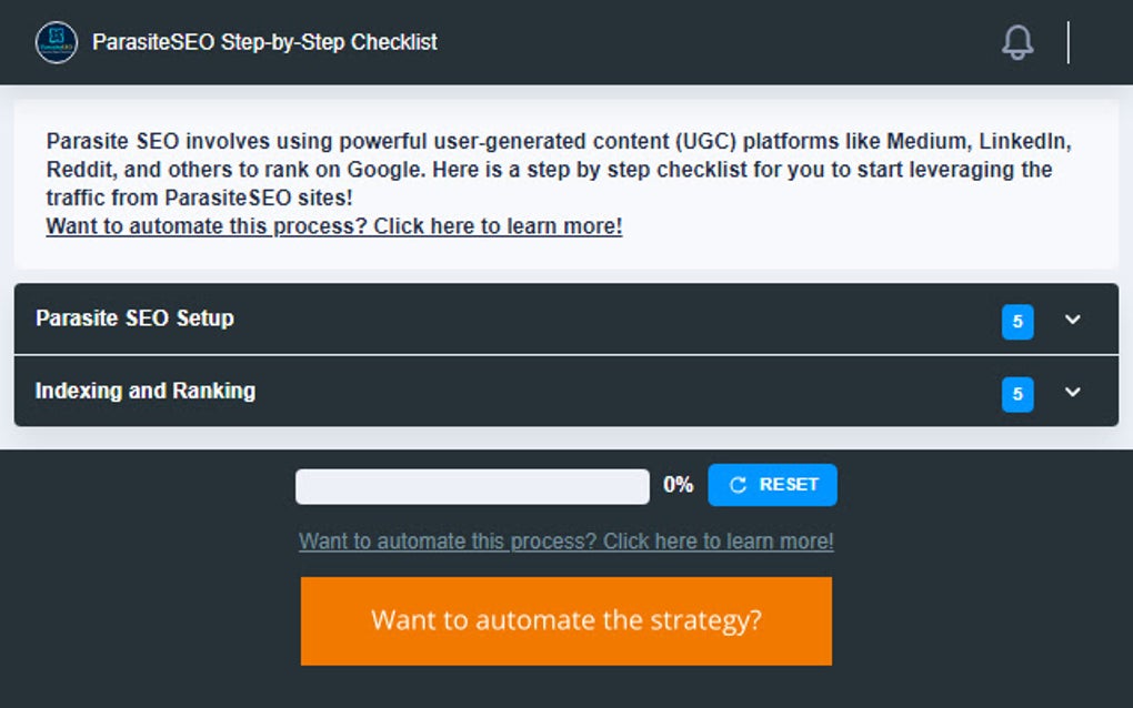 ParasiteSEO Step-by-Step Checklist for Google Chrome - Extension Download