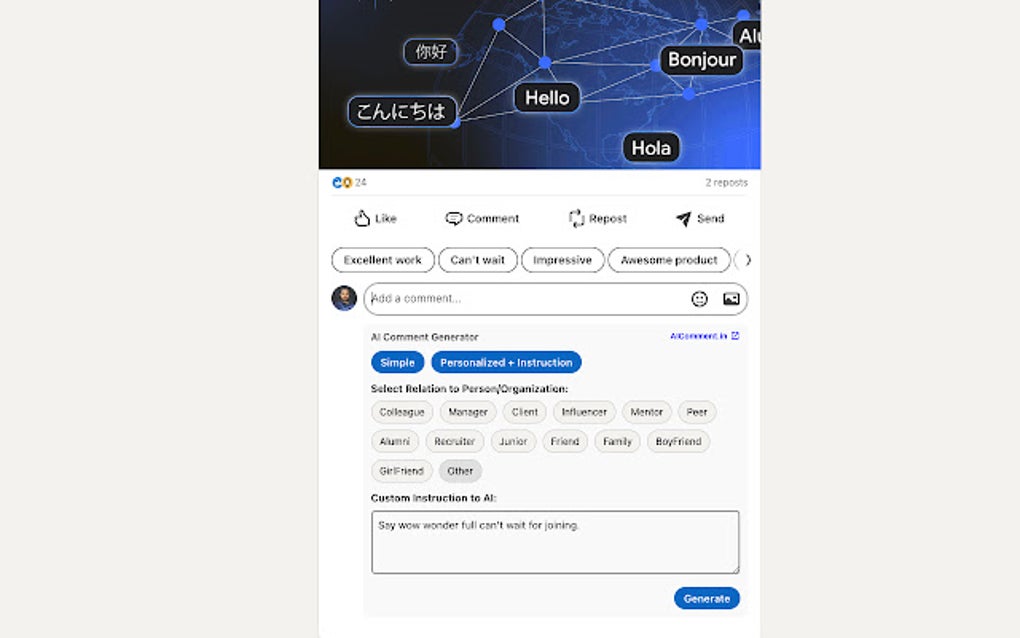 AI Comment Generator per Google Chrome - Estensione Download