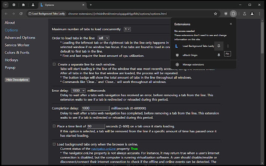 Load Background Tabs Lazily para Google Chrome - Extensión Descargar