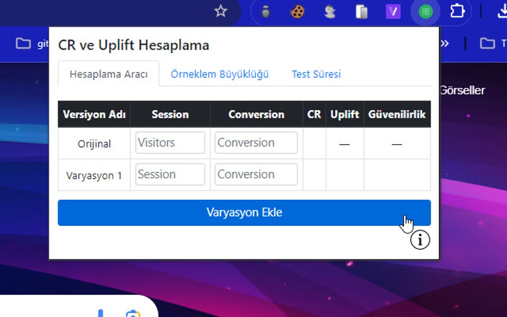CR ve Uplift Hesaplama Aracı for Google Chrome - Extension Download