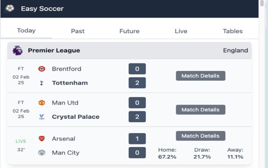 Easy Soccer - Live Scores with Live Chances สำหรับ Google Chrome - ส่วน ...