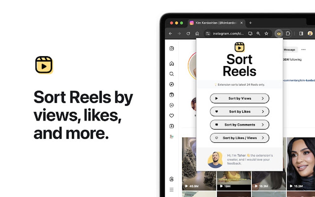 Sort Reels | App for Instagram for Google Chrome - Extension Download