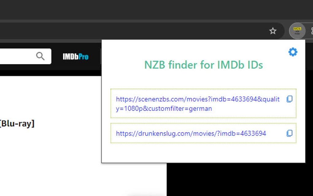 NZB finder for IMDb IDs for Google Chrome - Extension Download