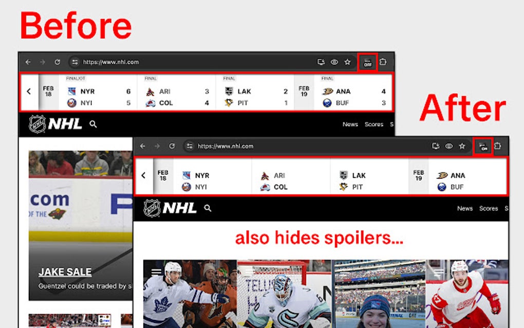 NHL.com Hide Scores pour Google Chrome - Extension Télécharger
