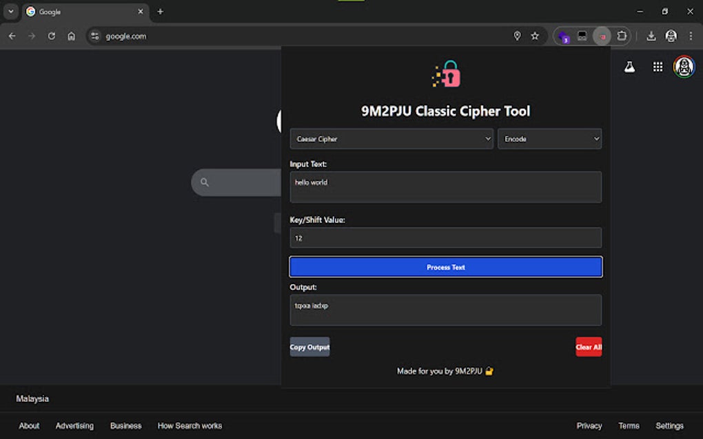 9M2PJU Classic Cipher Tool for Google Chrome - Extension Download