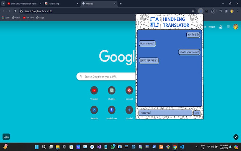 HINDI-ENG Translator Chat Extension para Google Chrome - Extensión Descargar