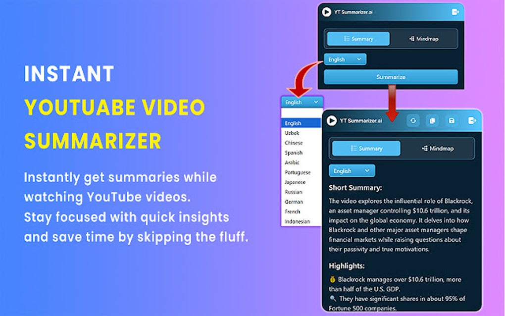 YouTube Video Summarizer pour Google Chrome - Extension Télécharger