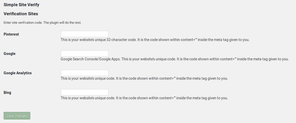 Simple Site Verify for WordPress - Download