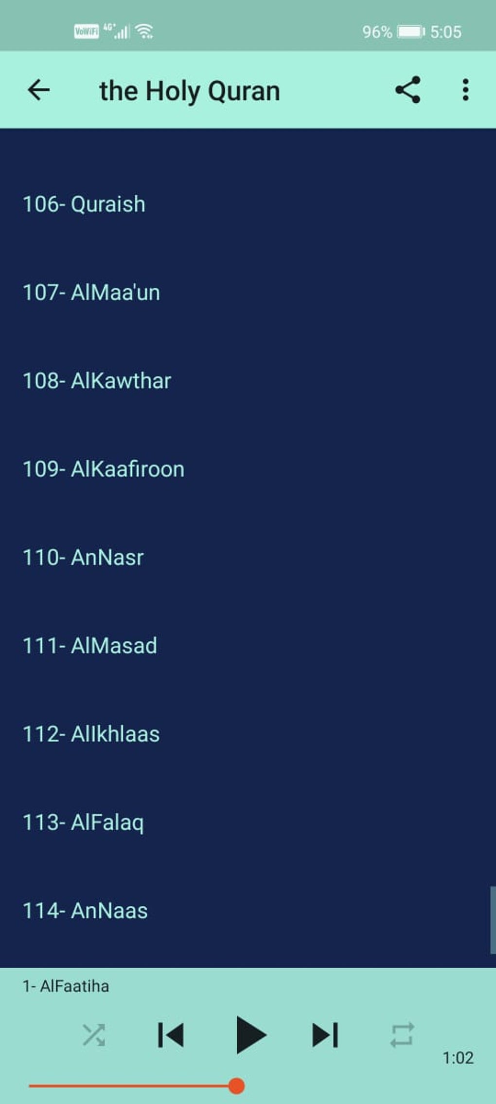 Android 용 The Quran in the voice of Noreen Muhammad - 다운로드