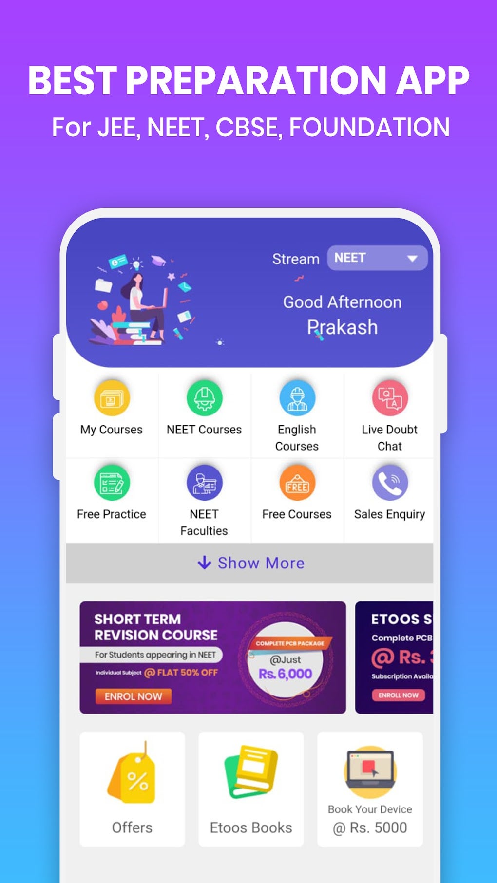 EtoosIndia: JEE NEET Prep App para Android - Descargar