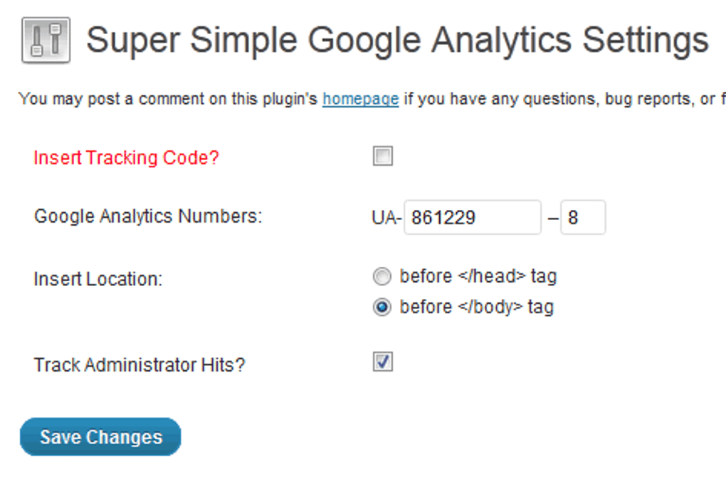 Super Simple Google Analytics for WordPress - Download