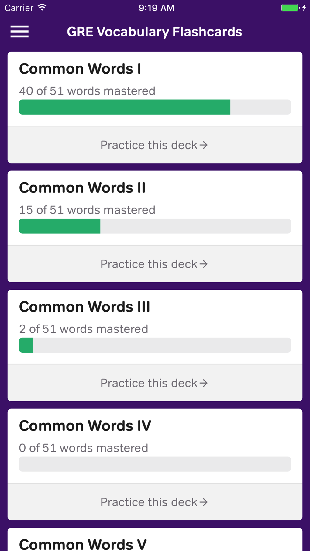 GRE Vocabulary Flashcards para iPhone - Descargar