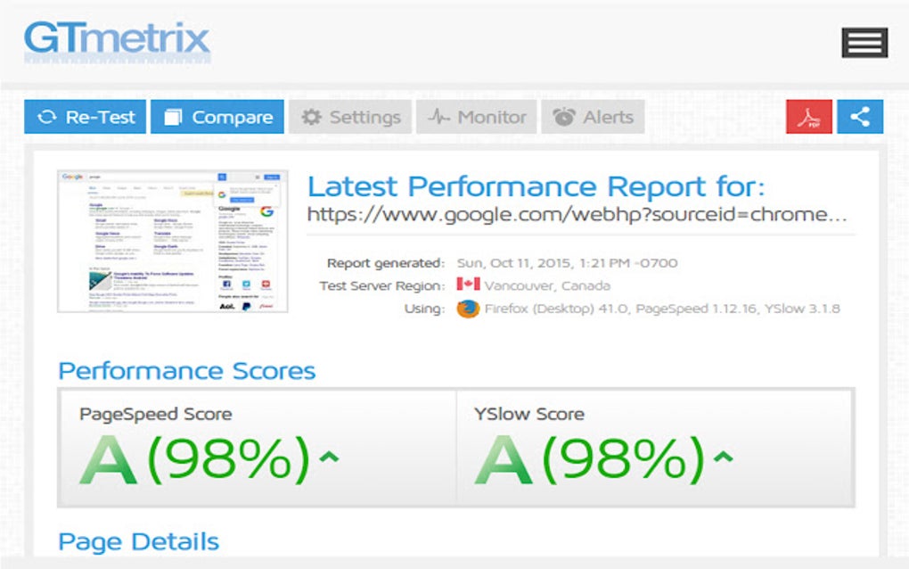 GTmetrix Analyzer Plugin per Google Chrome - Estensione Download