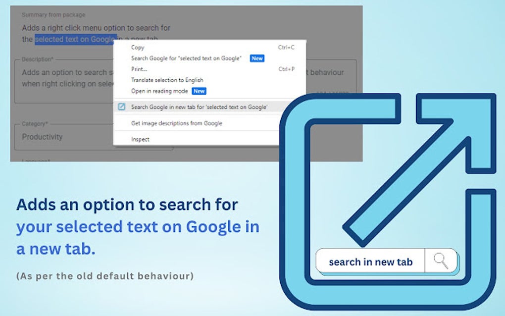 Right Click Search Google in New Tab for Google Chrome - Extension Download