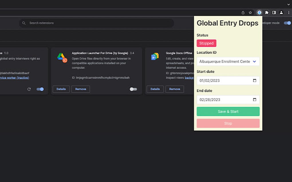 Global Entry Drops for Google Chrome - Extension Download