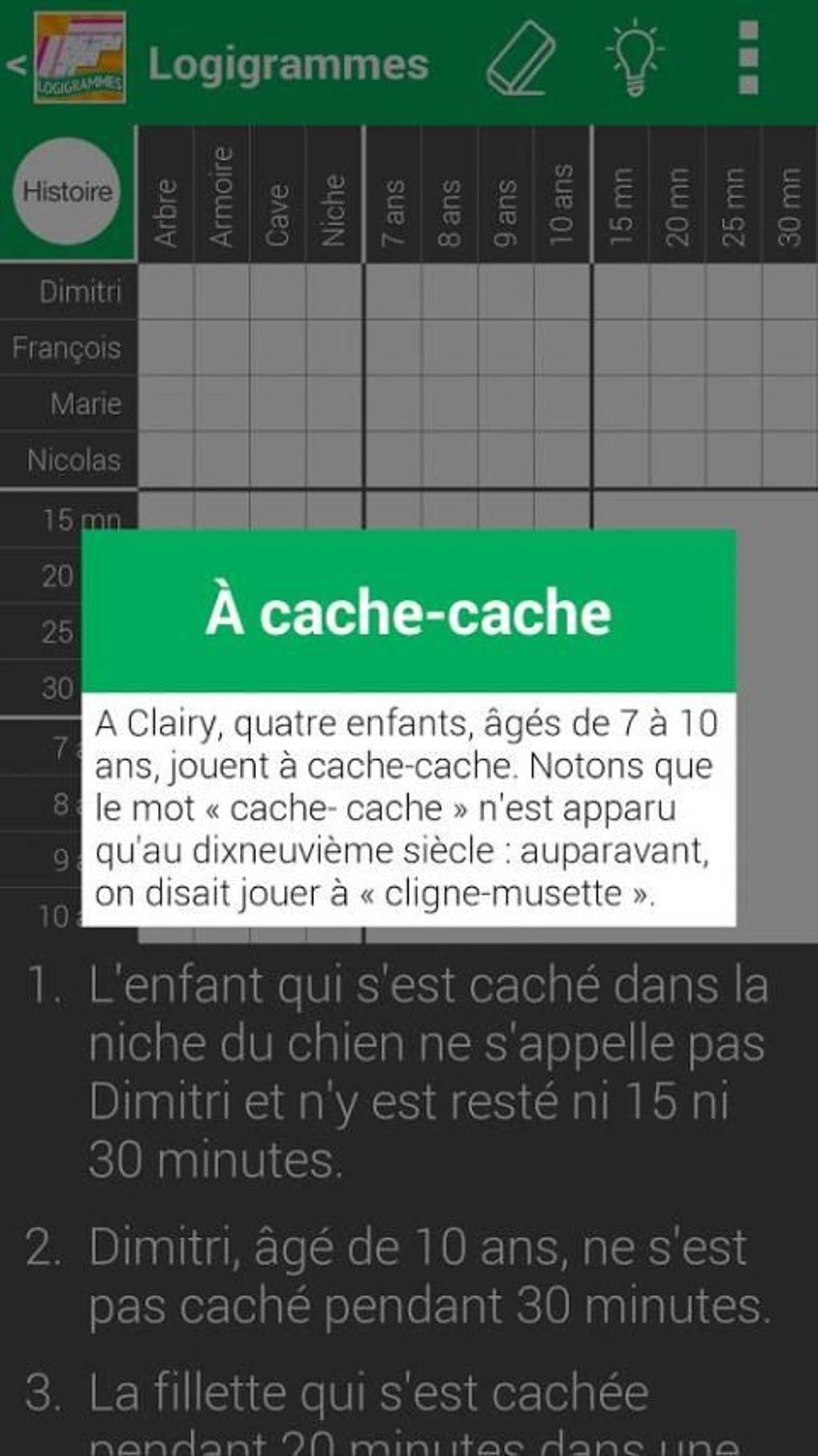 Logic Grid Problems in French APK pour Android - Télécharger