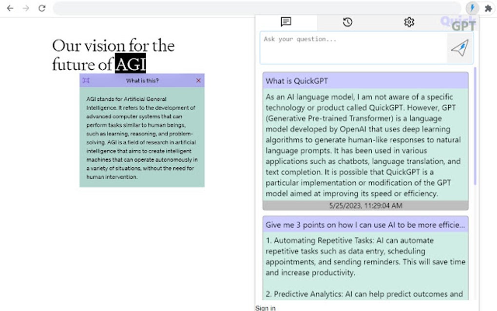 QuickGPT AI assistant pour Google Chrome - Extension Télécharger